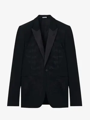 Alexander McQueen Lace Ribcage Embroidery Single-breasted Jacket - Black