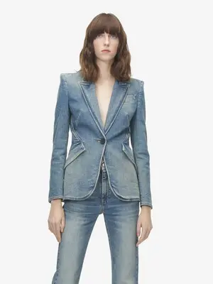 Alexander McQueen Stretch Denim Jacket - Washed Blue