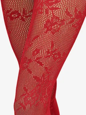 Alexander McQueen Floral Lace Tights - Crimson