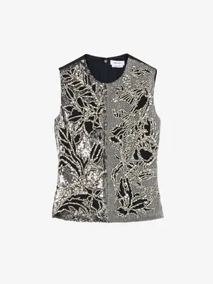 Alexander McQueen Crystal Stencil Embroidered Top