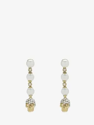Alexander McQueen Skull And Pearl Earrings - Pale Gold