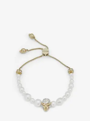 Alexander McQueen Skull And Pearl Friendship Bracelet - Pale Gold