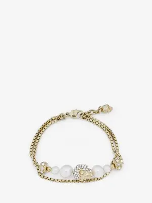 Alexander McQueen Skull And Pearl Chain Bracelet - Pale Gold