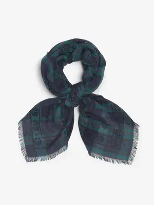 Alexander McQueen Tartan Skull Foulard - Navy