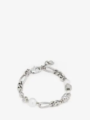 Alexander McQueen Skull And Pearl Bracelet - Palladium-finish