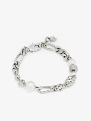 Alexander McQueen Skull And Pearl Chain Bracelet - Palladium-finish