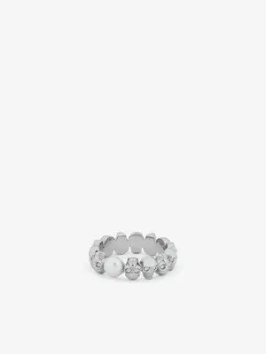 Alexander McQueen Skull And Pearl Ring - Palladium