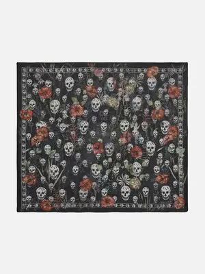 Alexander McQueen Skull & Spider Floral Scarf Black/ivory