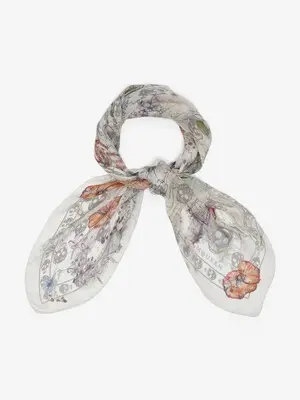 Alexander McQueen Skull & Spider Floral Scarf - Ivory/grey
