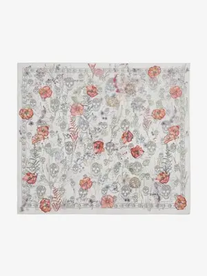 Alexander McQueen Skull & Spider Floral Scarf Ivory/grey