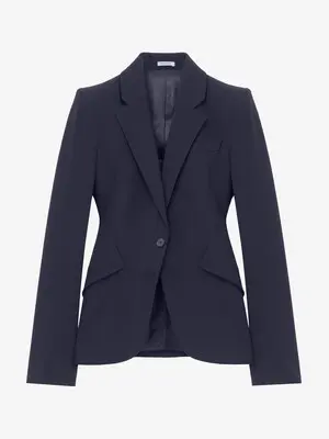Alexander McQueen Single-Breasted Leaf Crepe Jacket Blue