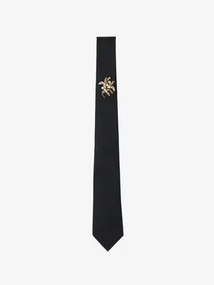 Alexander McQueen Jewelled Mistletoe Embroidered Tie - Black