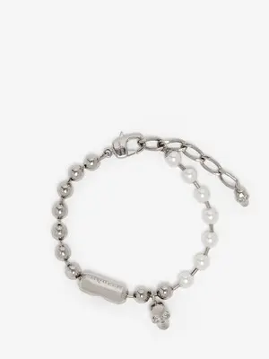 Alexander McQueen Skull And Pearl Bracelet - Palladium-finish