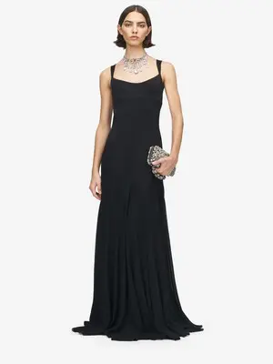Alexander McQueen Satin Evening Dress - Black