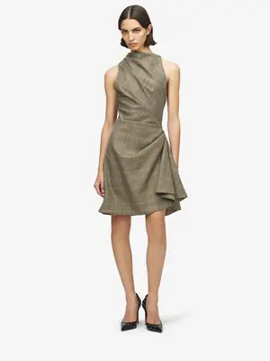 Alexander McQueen Country Check Asymmetric Mini Dress - Brown