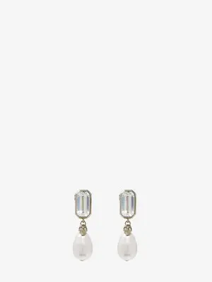 Alexander McQueen Skull And Pearl Dangle Earrings - Pale Gold