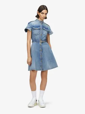 Alexander McQueen Denim Mini Dress - Washed Blue
