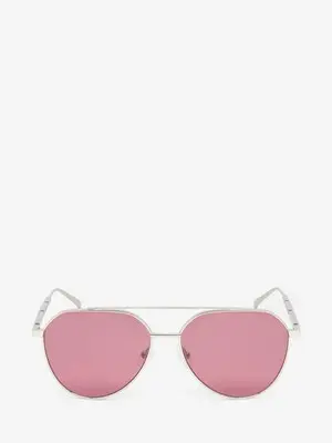 Alexander McQueen Metal Plaque Aviator Sunglasses - Burgundy