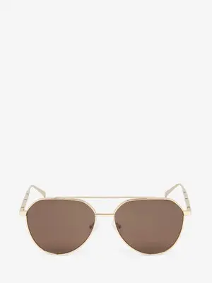 Alexander McQueen Metal Plaque Aviator Sunglasses - Gold