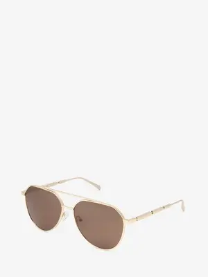 Alexander McQueen Metal Plaque Aviator Sunglasses - Gold