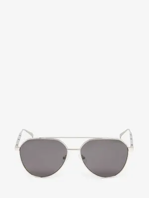 Alexander McQueen Metal Plaque Aviator Sunglasses - Silver/smoke