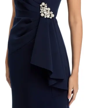 Eliza J Extended Shoulder Drape Front Gown