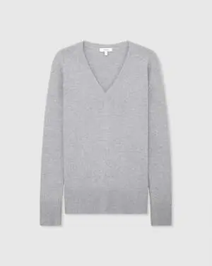 CASASOLA Celestina V-Neck Cashmere Sweater Grey