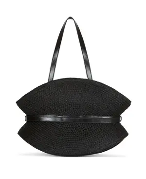 Balmain Shuffle Medium Bag In Calfskin Leather And Raffia - Black