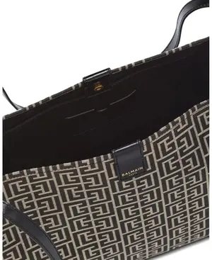 Balmain Monogram Jacquard Medium Release Shopper Bag - Black