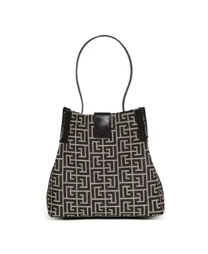 Balmain Jacquard And Calfskin Bucket Bag