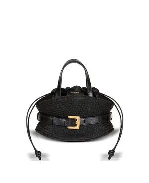 Balmain Shuffle Mini Bag In Calfskin And Raffia - Black