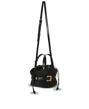 Balmain Shuffle Mini Bag In Calfskin And Raffia - Black