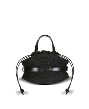Balmain Shuffle Mini Bag In Calfskin And Raffia - Black