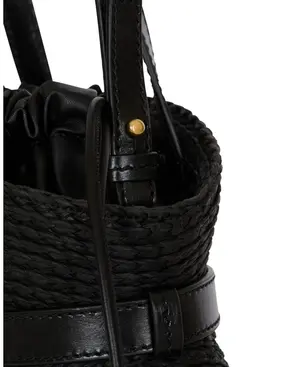 Balmain Shuffle Mini Bag In Calfskin And Raffia - Black