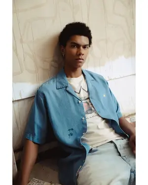 Scotch & Soda Basquiat Indigo Tencel Relaxed Fit Short Sleeve Shirt