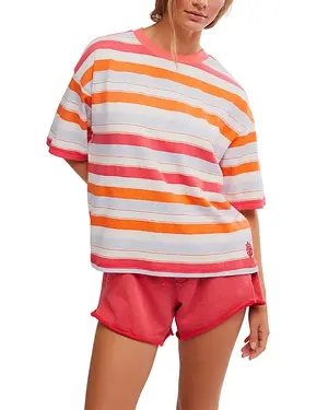 Free People Striped Cotton T-shirt - Poolside Grapefruit