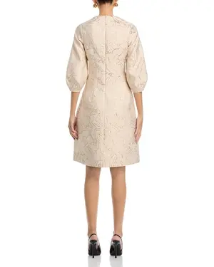 Rickie Freeman For Teri Jon Metallic Jacquard Three Quarter Sleeve Dress
