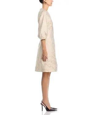 Rickie Freeman For Teri Jon Metallic Jacquard Three Quarter Sleeve Dress
