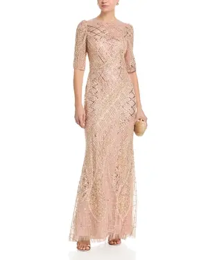 Rickie Freeman For Teri Jon Art Deco Beaded Tulle Gown