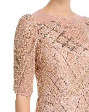 Rickie Freeman For Teri Jon Art Deco Beaded Tulle Gown