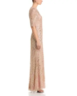Rickie Freeman For Teri Jon Art Deco Beaded Tulle Gown
