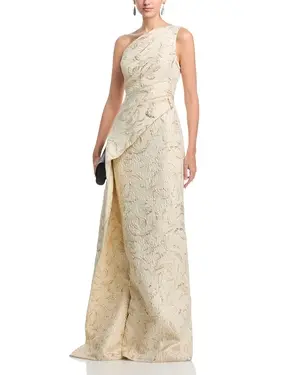 Rickie Freeman For Teri Jon Metallic Jacquard One Shoulder Gown