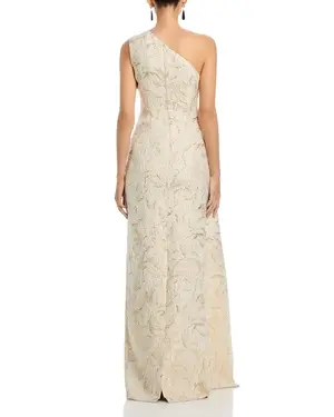 Rickie Freeman For Teri Jon Metallic Jacquard One Shoulder Gown