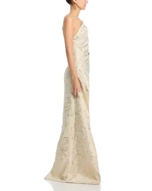 Rickie Freeman For Teri Jon Metallic Jacquard One Shoulder Gown