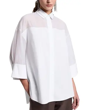 Peserico Mixed Media Wide Sleeve Blouse