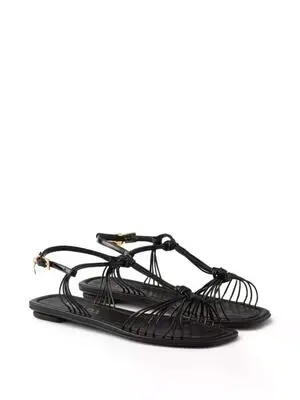Prada Patent Leather Sandals With Triangle Logo Embellishment - Black