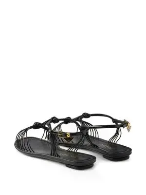 Prada Patent Leather Sandals With Triangle Logo Embellishment - Black