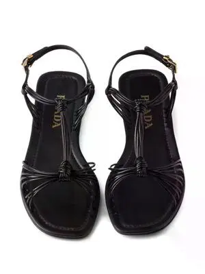 Prada Patent Leather Sandals With Triangle Logo Embellishment - Black