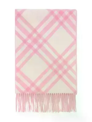 Burberry Checked Fringed Scarf - Pink