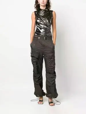 Blumarine Sleeveless Metallic Mock Neck Top - Grey